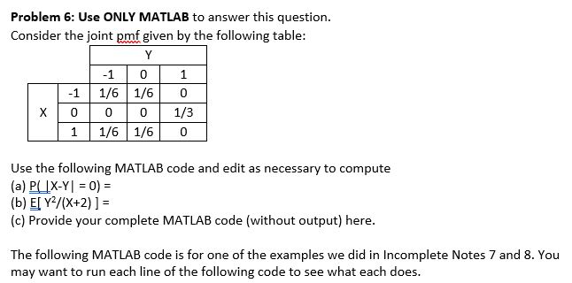 Solved Problem 6: Use ONLY MATLAB to answer this question. | Chegg.com