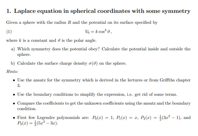 Solved 1. Laplace equation in spherical coordinates with | Chegg.com