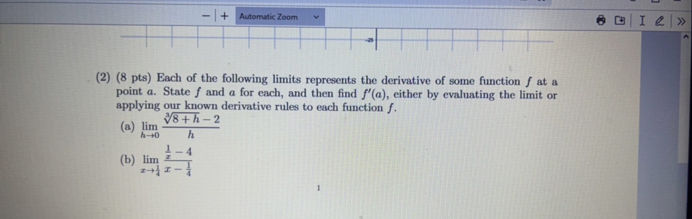 Solved (2) (8pts) Each of the following limits represents | Chegg.com