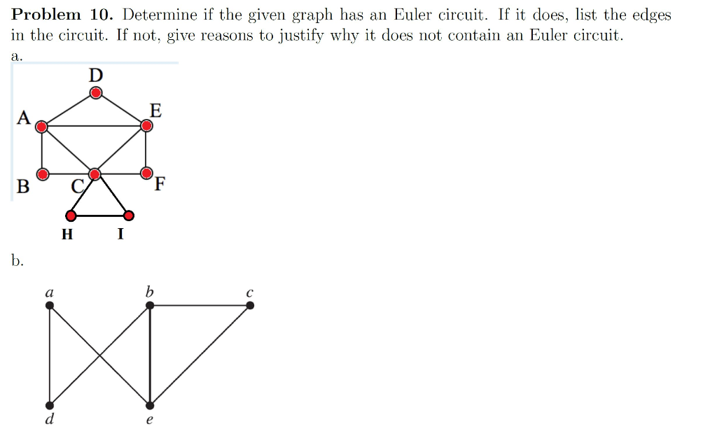 Solved Problem 10. Determine if the given graph has an Euler | Chegg.com