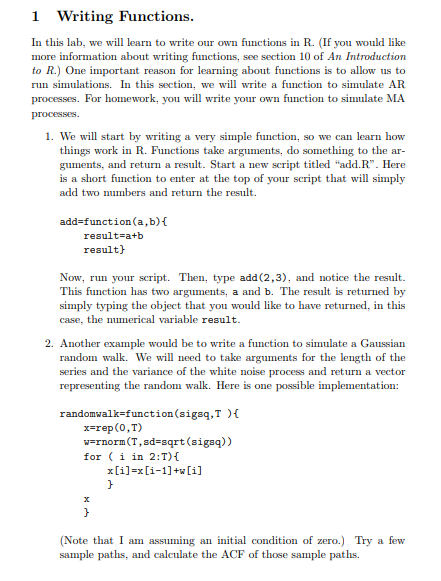 Using R: 1.) Write a function to generate an MA(q) | Chegg.com