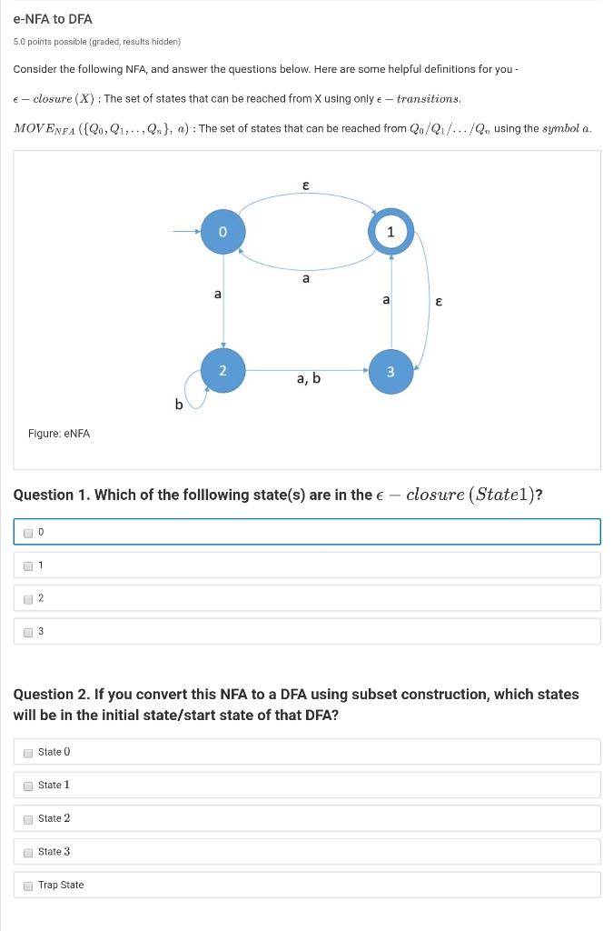 Solved e-NFA to DFA 5.0 points possible (graded, results | Chegg.com