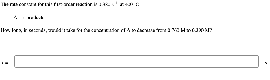 Solved The rate constant for this first-order reaction is | Chegg.com