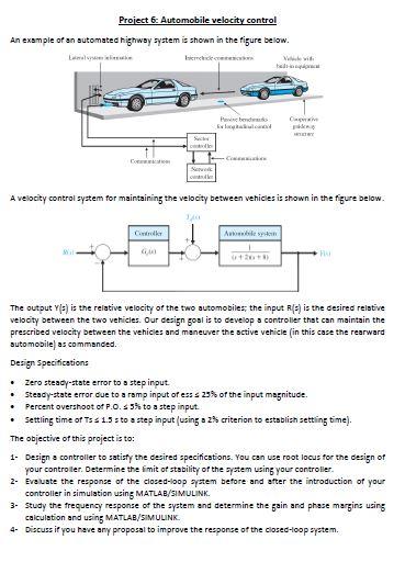 Solved Project 6: Automobile velocity control An example of | Chegg.com