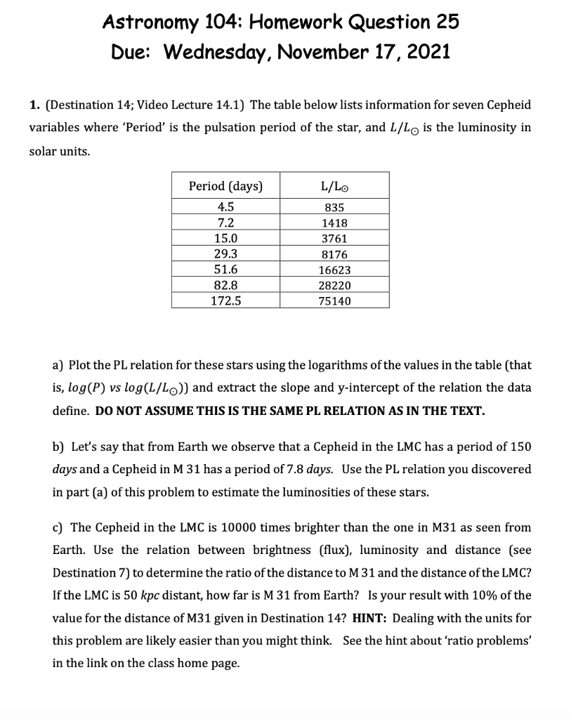 Solved Astronomy 104: Homework Question 25 Due: Wednesday, | Chegg.com
