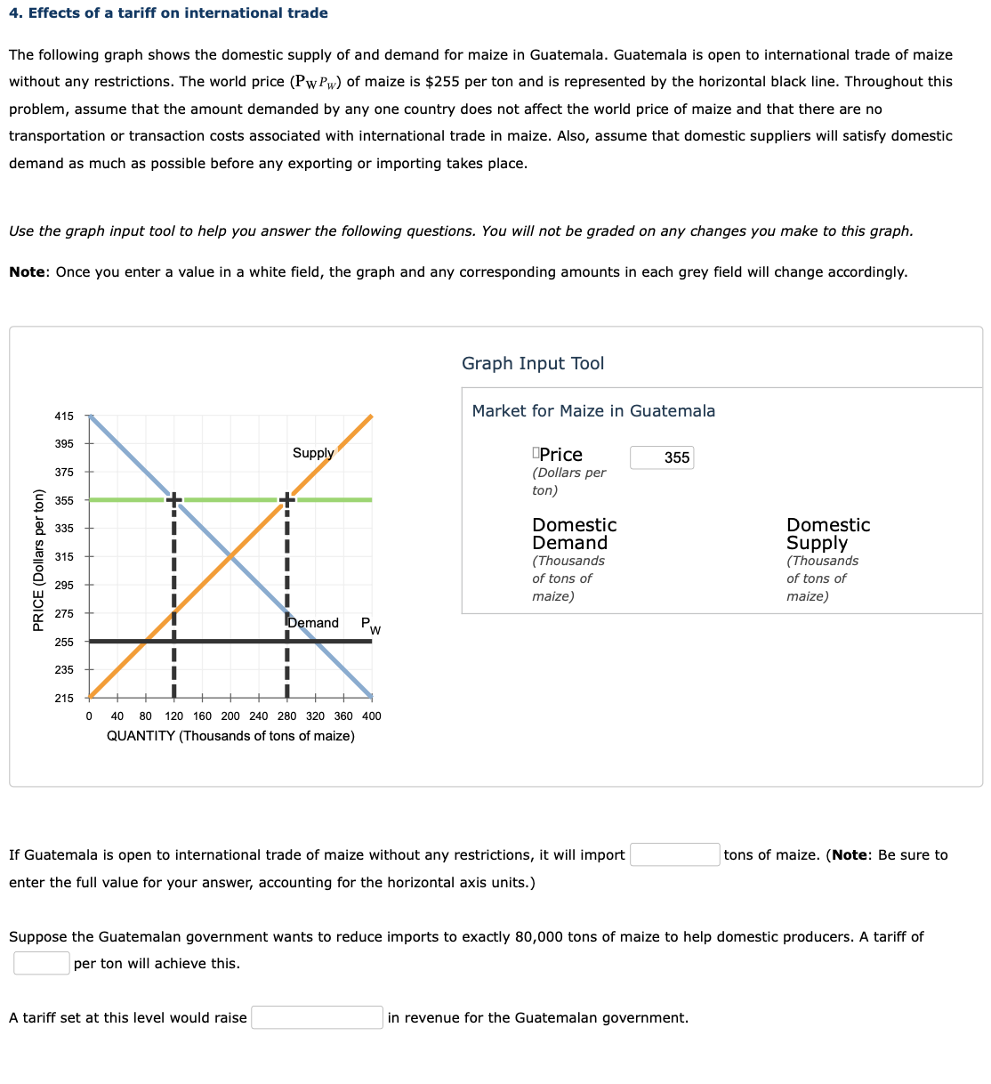 Solved 4. ﻿Effects of a tariff on international tradeThe | Chegg.com