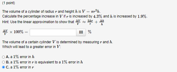 Solved (1 point) Use differentials to estimate the amount of | Chegg.com