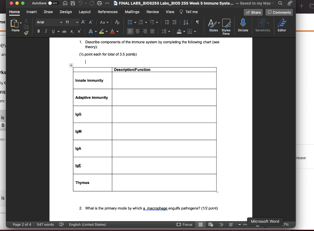 Solved OOO AutoSave OFF A FINAL LABS_BIOS255 Labs_BIOS 255 | Chegg.com Solved OOO AutoSave OFF A FINAL LABS_BIOS255 Labs_BIOS 255 | Chegg.com