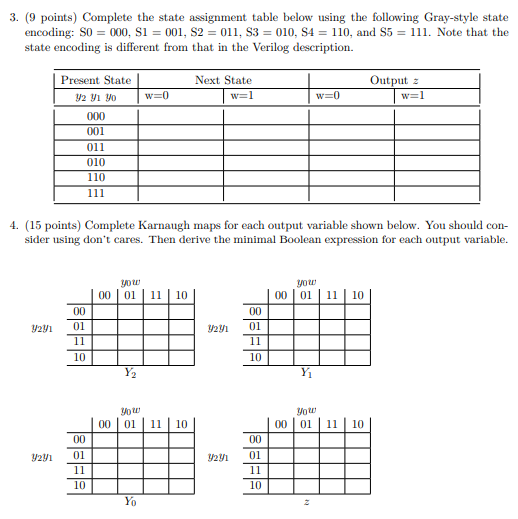 3. (9 points) Complete the state assignment table | Chegg.com
