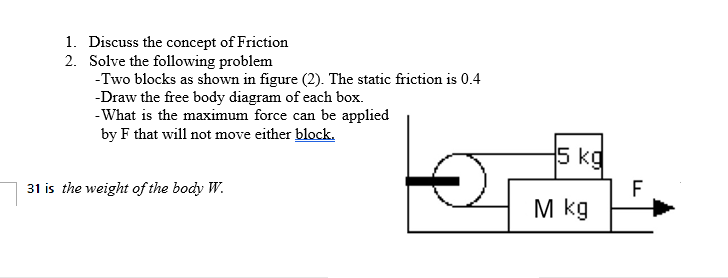 Solved 1. Discuss the concept of Friction 2. Solve the | Chegg.com