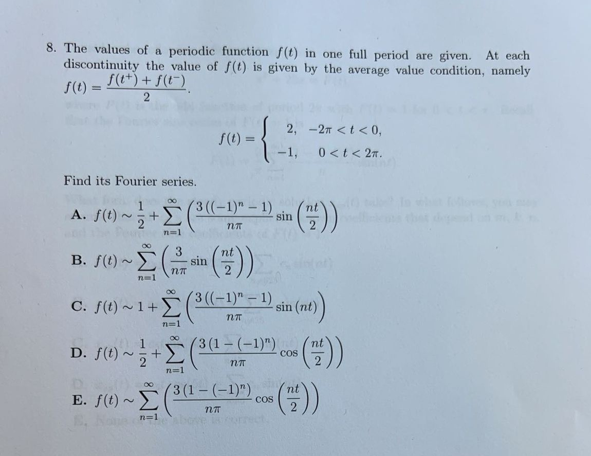 Solved The values of a periodic function f(t) ﻿in one full | Chegg.com