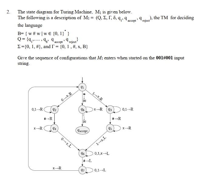 Solved 2. 9 ), the TM for deciding The state diagram for | Chegg.com