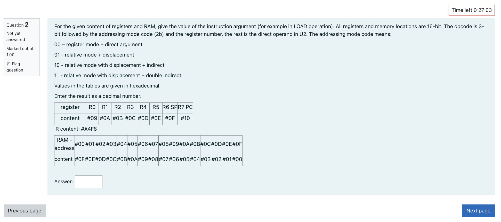 Solved For the given content of registers and RAM, give the | Chegg.com