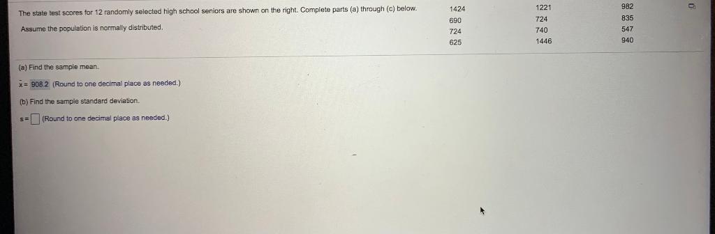 Solved The state test scores for 12 randomly selected high | Chegg.com
