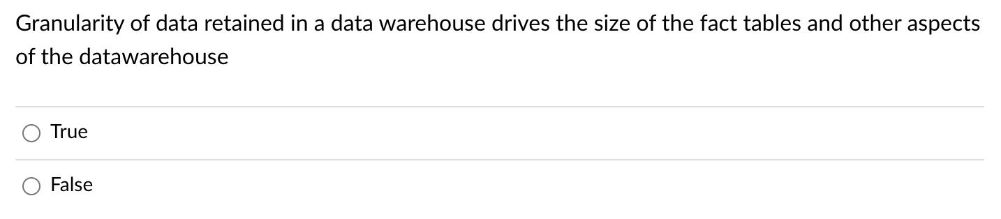 Solved Granularity of data retained in a data warehouse | Chegg.com