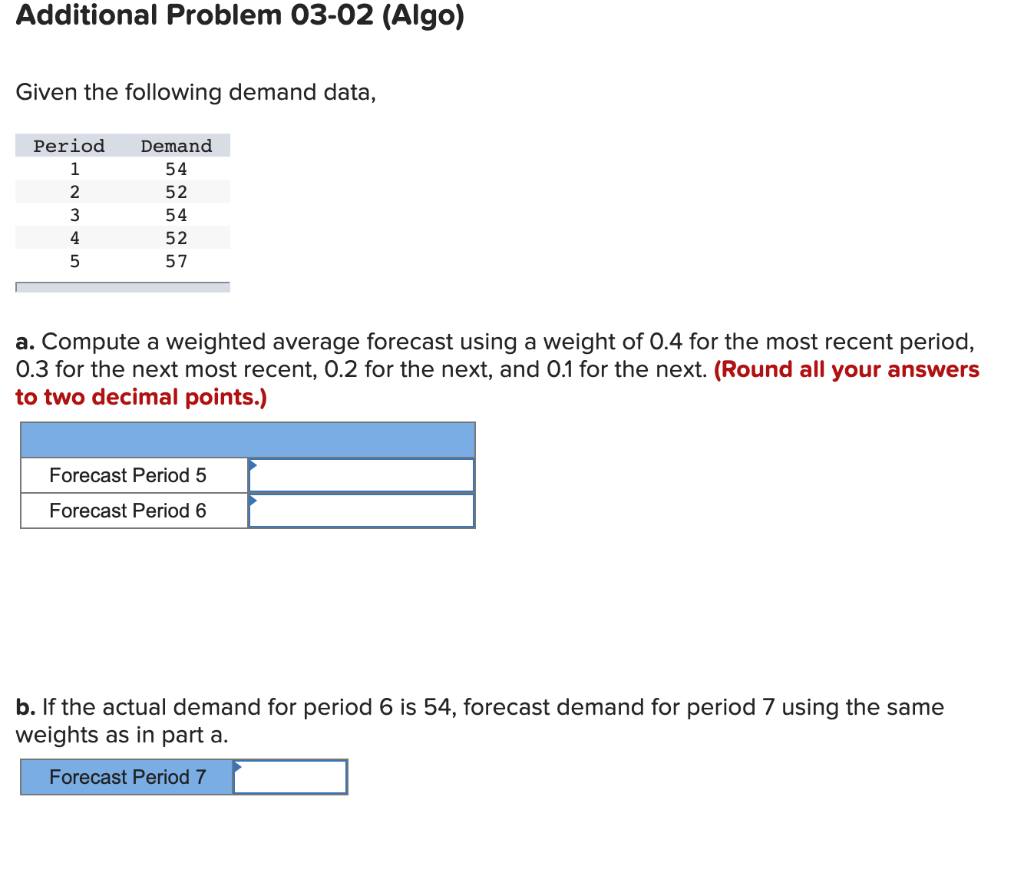 Solved Additional Problem 03-02 (Algo) Given the following | Chegg.com