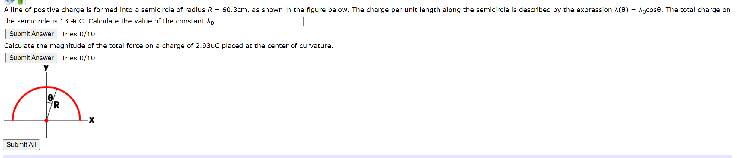Solved the semicircle is 13.4uC. ﻿Calculate the value of the | Chegg.com