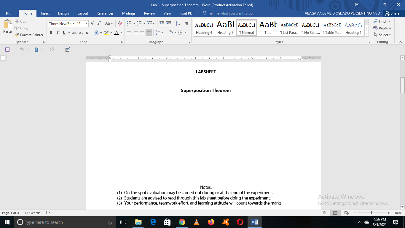 Solved 5 X Lab 3- Superposition Theorem - Word (Product | Chegg.com