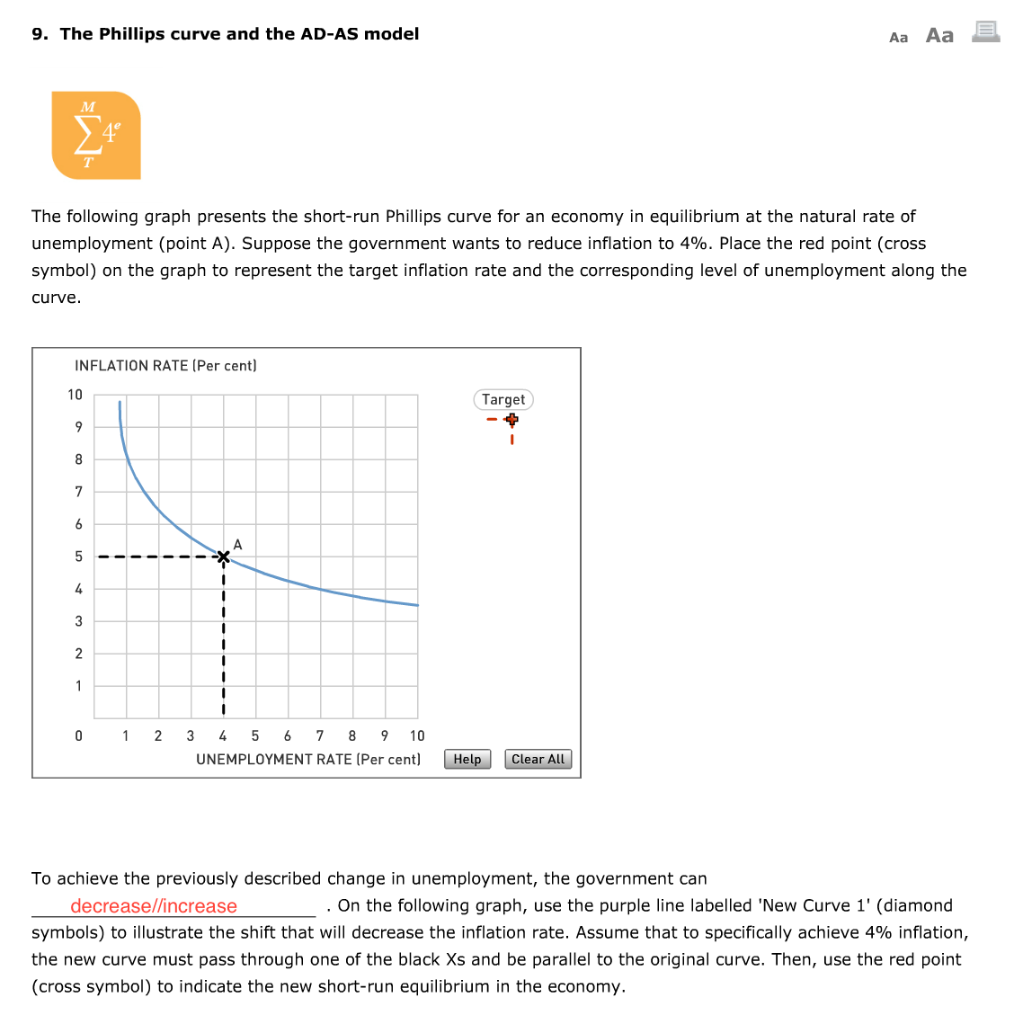 Solved 9. The Phillips curve and the AD-AS model Aa Aa The | Chegg.com