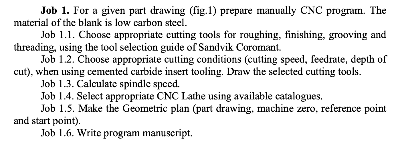 Job 1. For a given part drawing (fig.1) prepare | Chegg.com