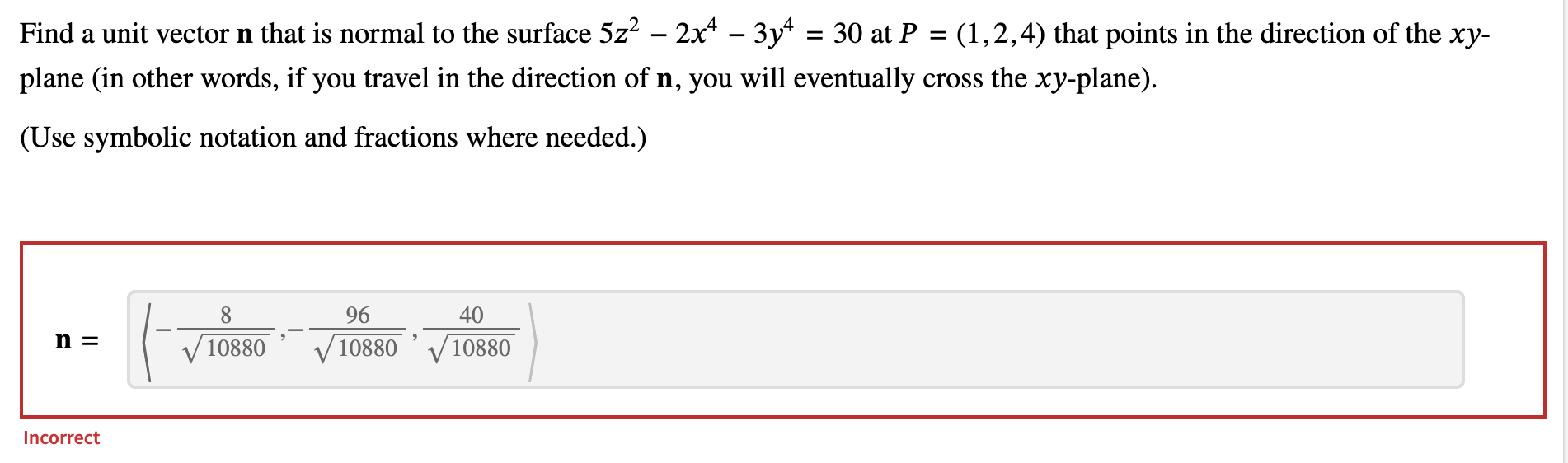 Solved Find a unit vector n that is normal to the surface | Chegg.com