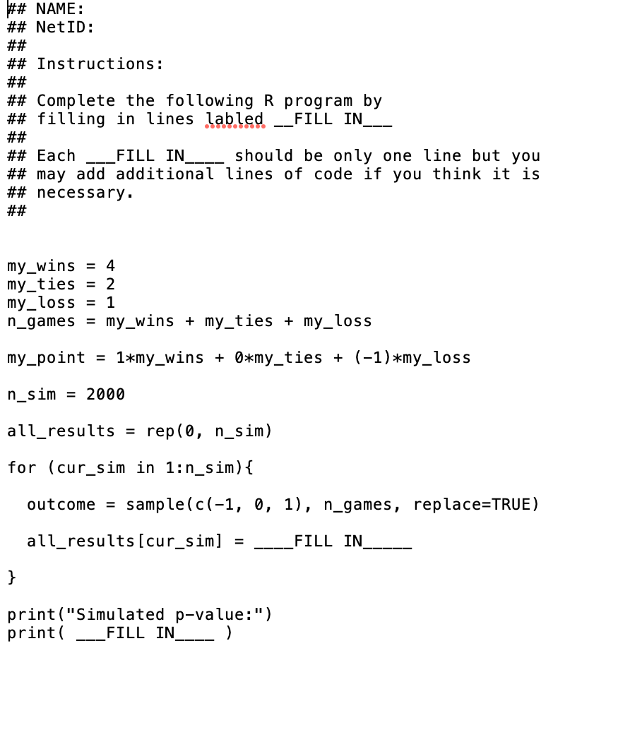 ## NAME: ## NetID: ## ## Instructions: ## ## Complete | Chegg.com