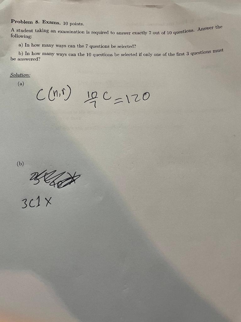 Solved Problem 8. Exams. 10 points. A student taking an | Chegg.com