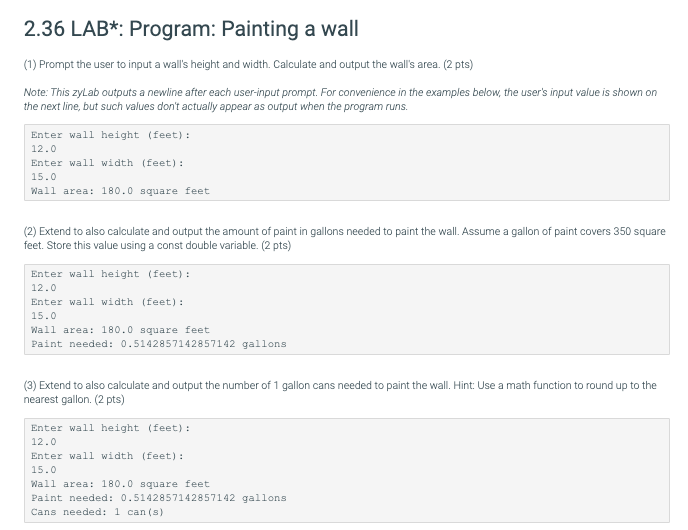 (Solved) : 236 Lab Program Painting Wall 1 Prompt User Input Wall S ...