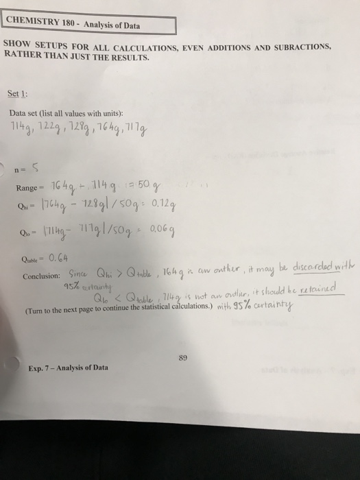 Solved CHEMISTRY 180-Analysis of Data SHOW SETUPS FOR ALL | Chegg.com