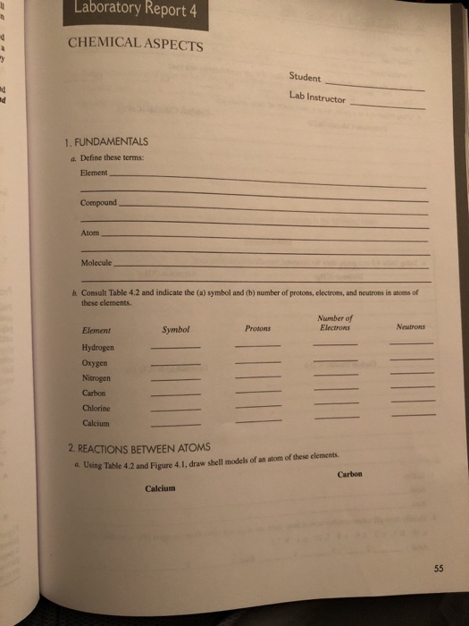 Solved Laboratory Report 4 CHEMICAL ASPECTS Student Lab | Chegg.com