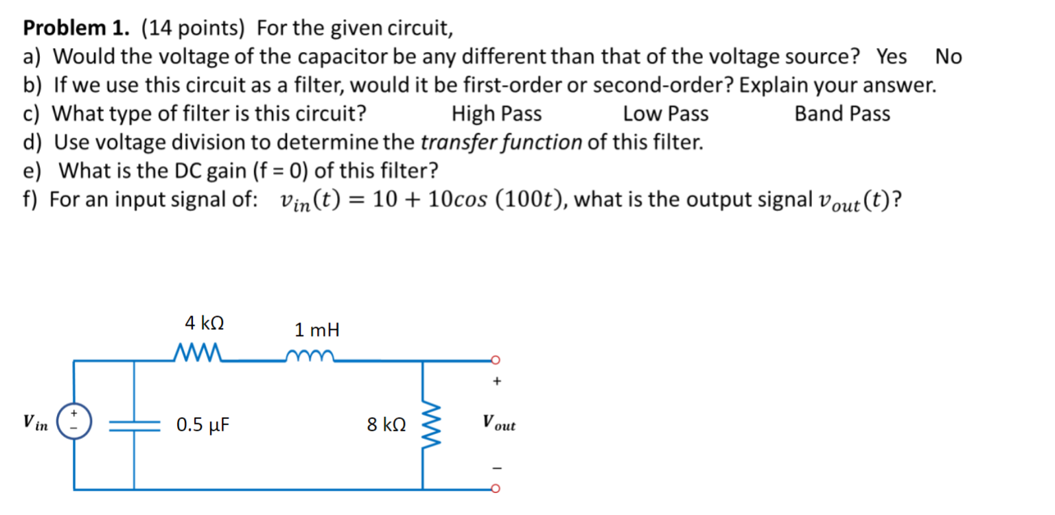 Solved Problem 1. (14 points) For the given circuit, a) | Chegg.com