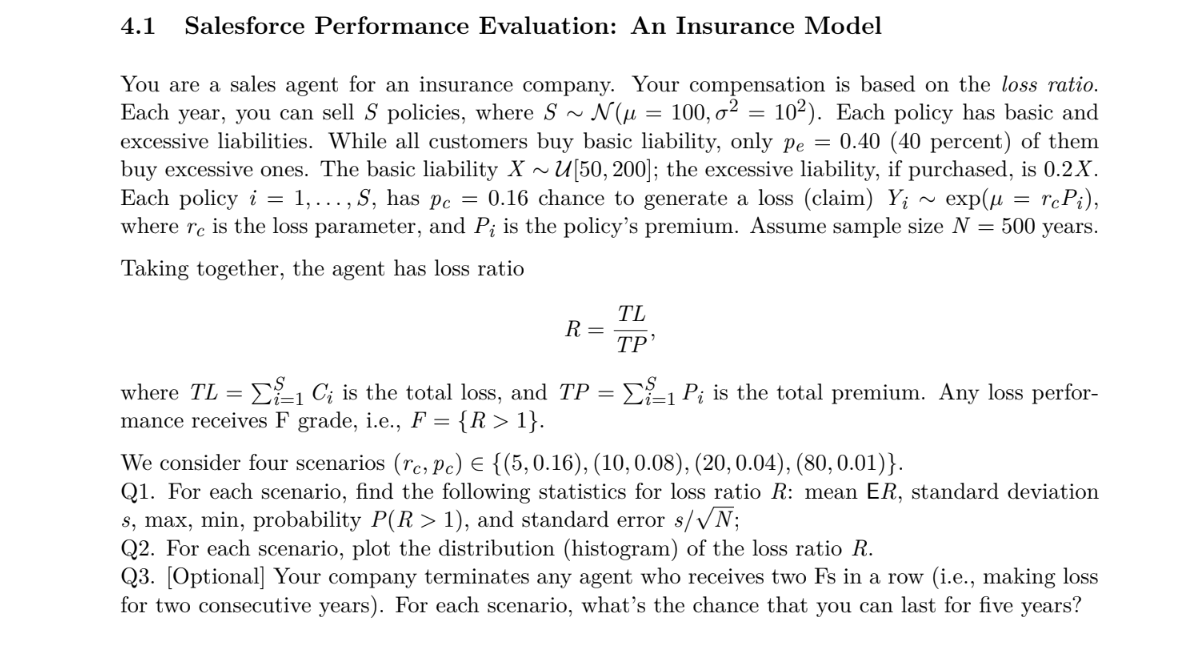 Solved 4 1 Salesforce Performance Evaluation An Insurance