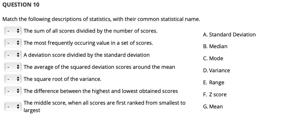 Solved QUESTION 10 Match the following descriptions of | Chegg.com