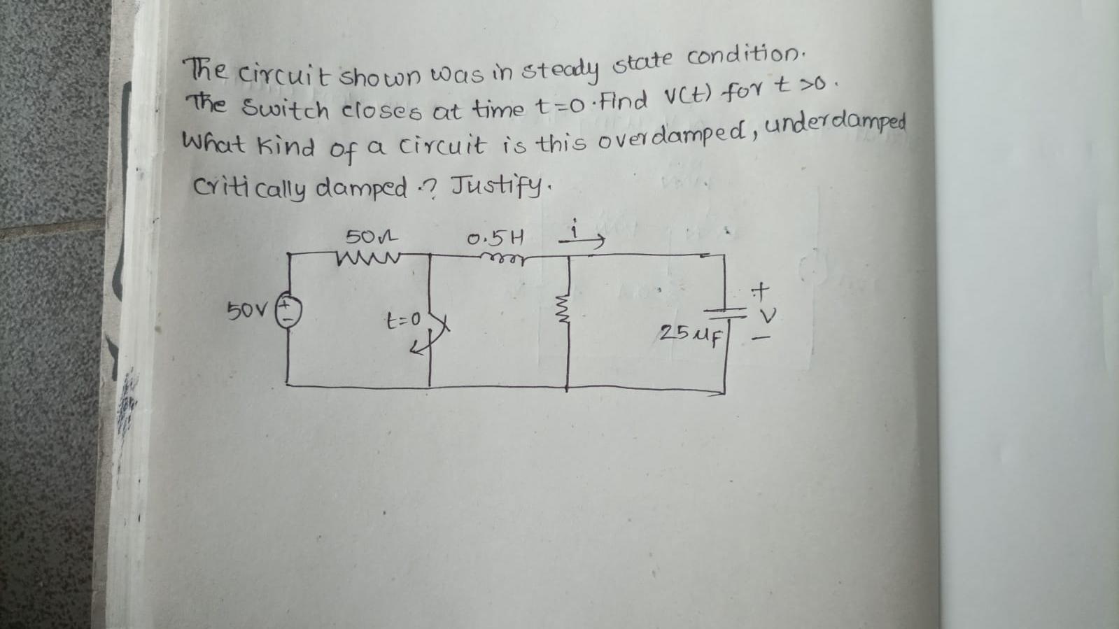 Solved The circuit shown was in steady state condition. The | Chegg.com