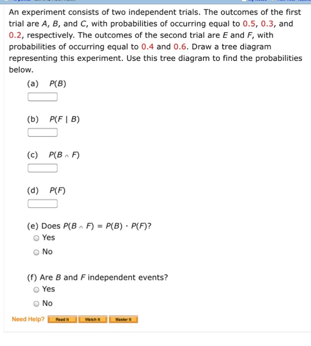 Solved An experiment consists of two independent trials. The | Chegg.com