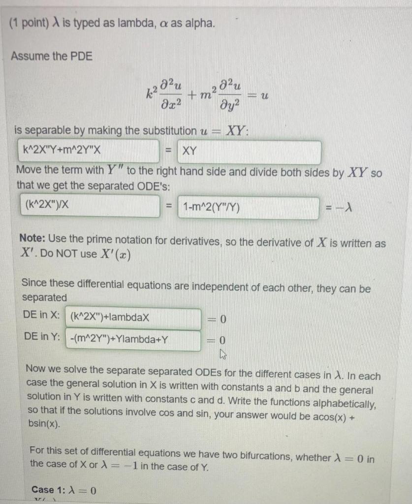 Solved (1 point)is typed as lambda, a as alpha. Assume the | Chegg.com