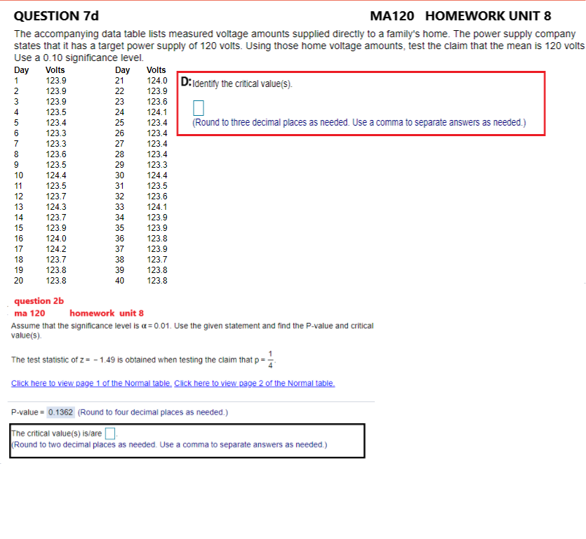 Solved QUESTION 7d MA120 HOMEWORK UNIT 8 The accompanying | Chegg.com