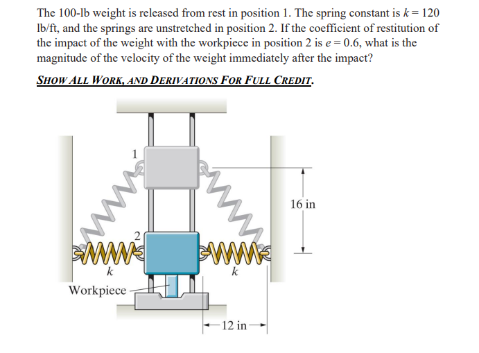 Solved The 100-lb weight is released from rest in position | Chegg.com