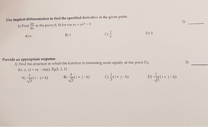 Solved Use implicit differentiation to find the specified | Chegg.com
