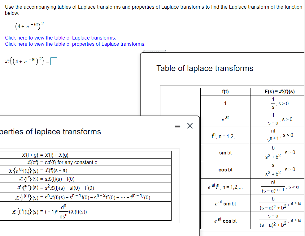 Solved Use the accompanying tables of Laplace transforms and | Chegg.com