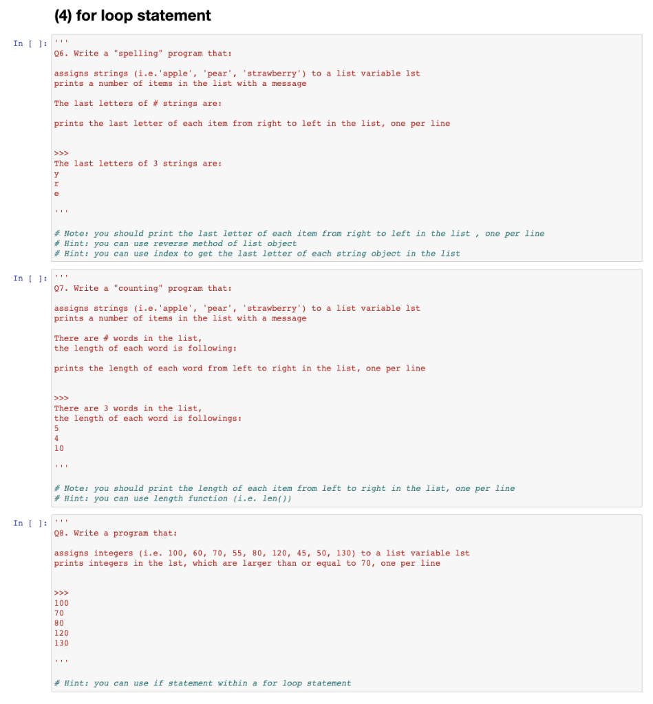 Solved (4) for loop statement ] : Q6. Write a "spelling" | Chegg.com