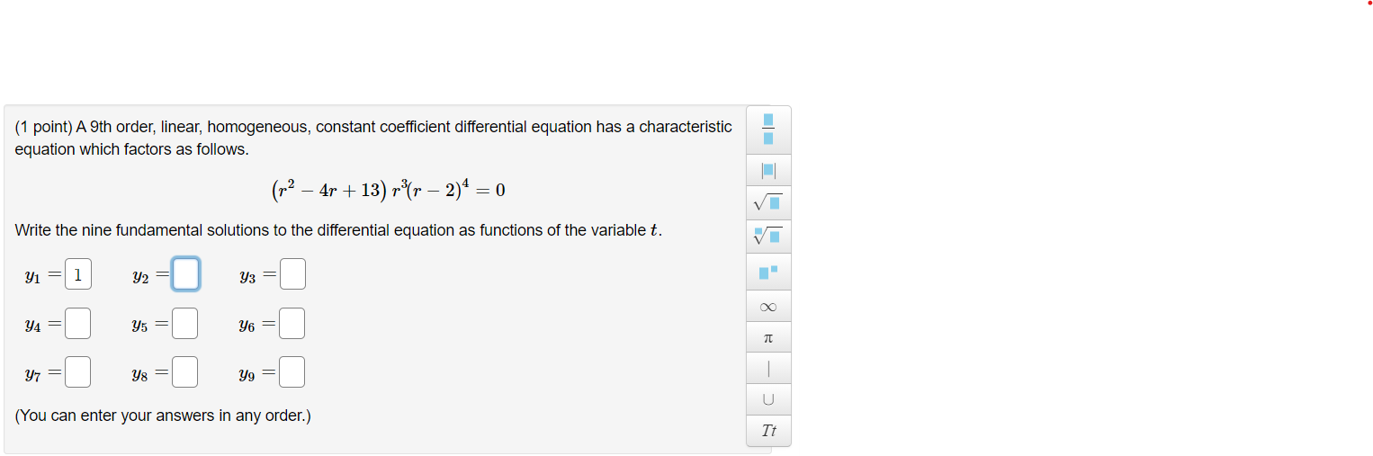Solved 1 Point A 9th Order Linear Homogeneous Constant