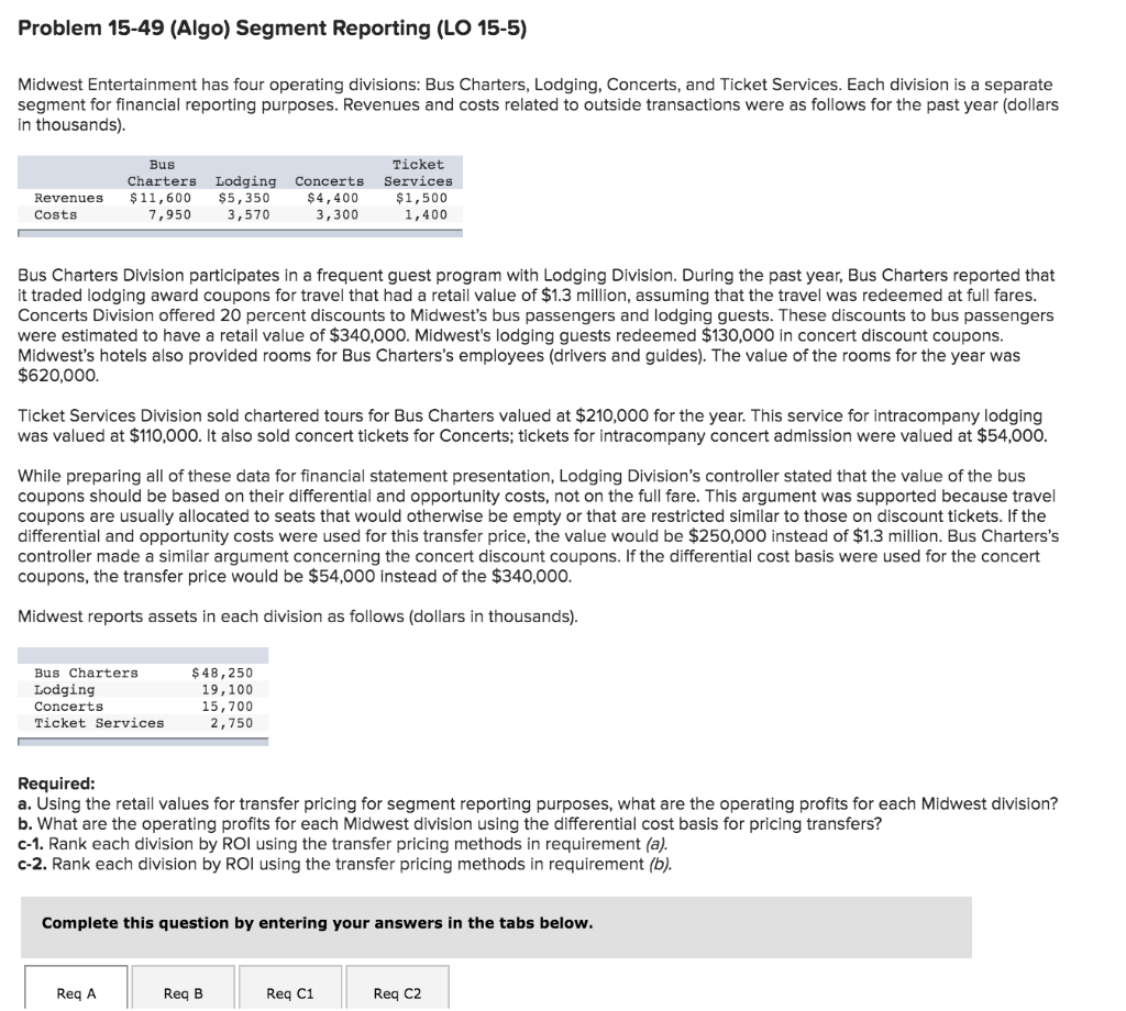 Solved Problem 15-49 (Algo) Segment Reporting (LO 15-5) | Chegg.com