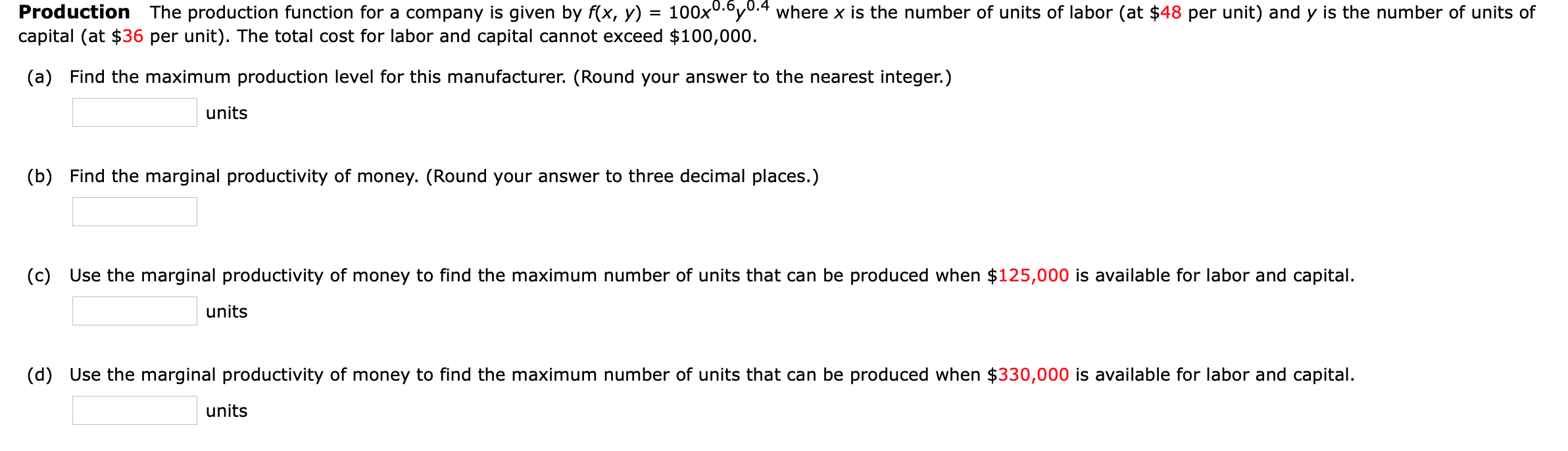 Solved Production The production function for a company is | Chegg.com