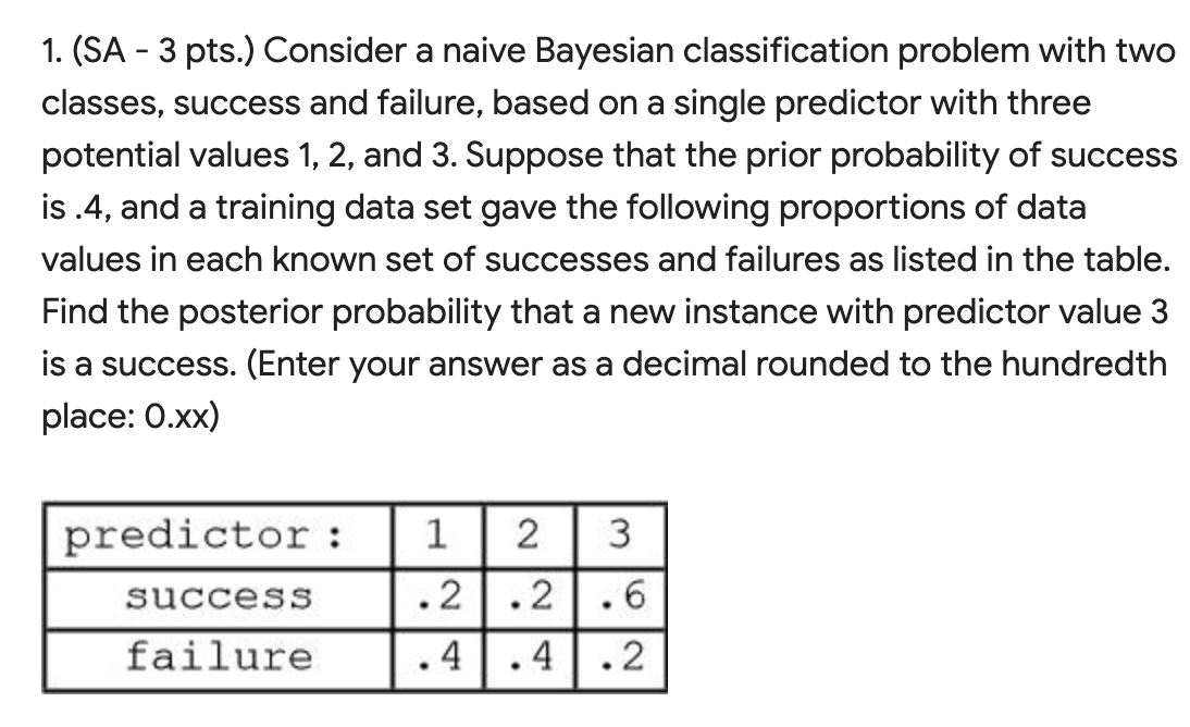 Solved 1. (SA - 3 pts.) Consider a naive Bayesian | Chegg.com