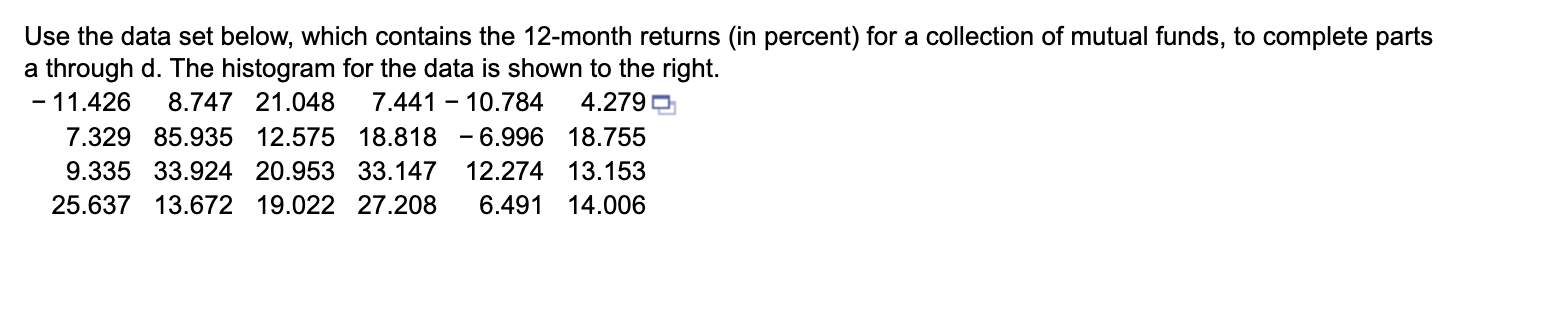 Solved Use the data set below, which contains the 12-month | Chegg.com