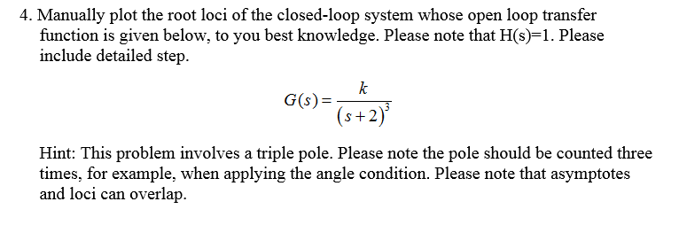 Solved 4. Manually plot the root loci of the closed-loop | Chegg.com