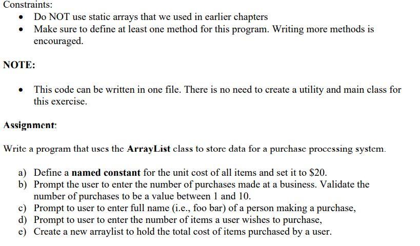 Solved Constraints: • Do NOT use static arrays that we used | Chegg.com