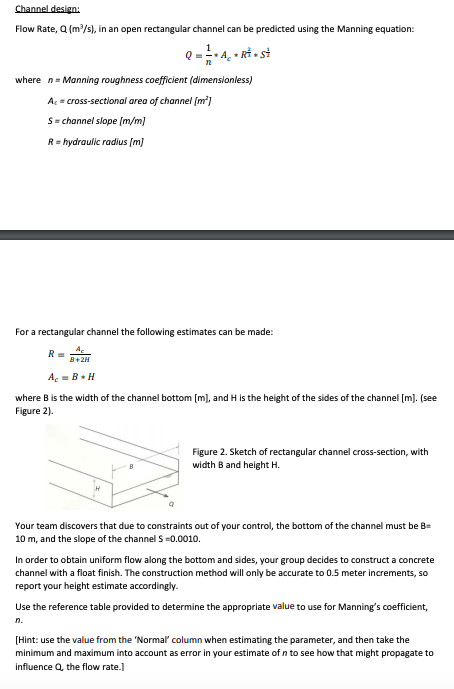 Solved Flow Rate, Q (m3/s), in an open rectangular channel | Chegg.com