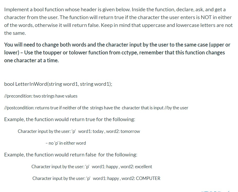 Solved Implement a bool function whose header is given | Chegg.com